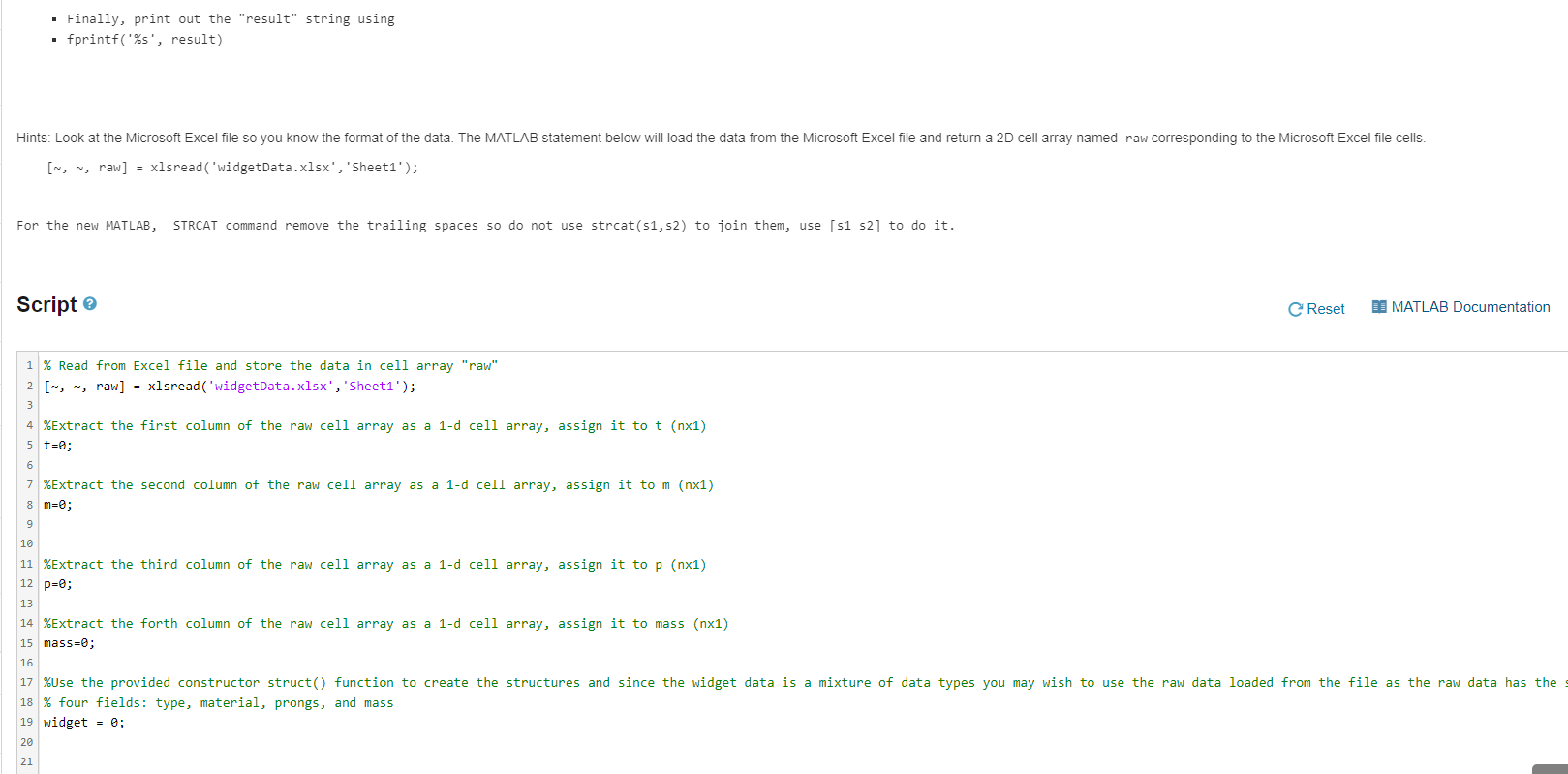Solved The MATLAB file widgetData.xlsx containswidget | Chegg.com
