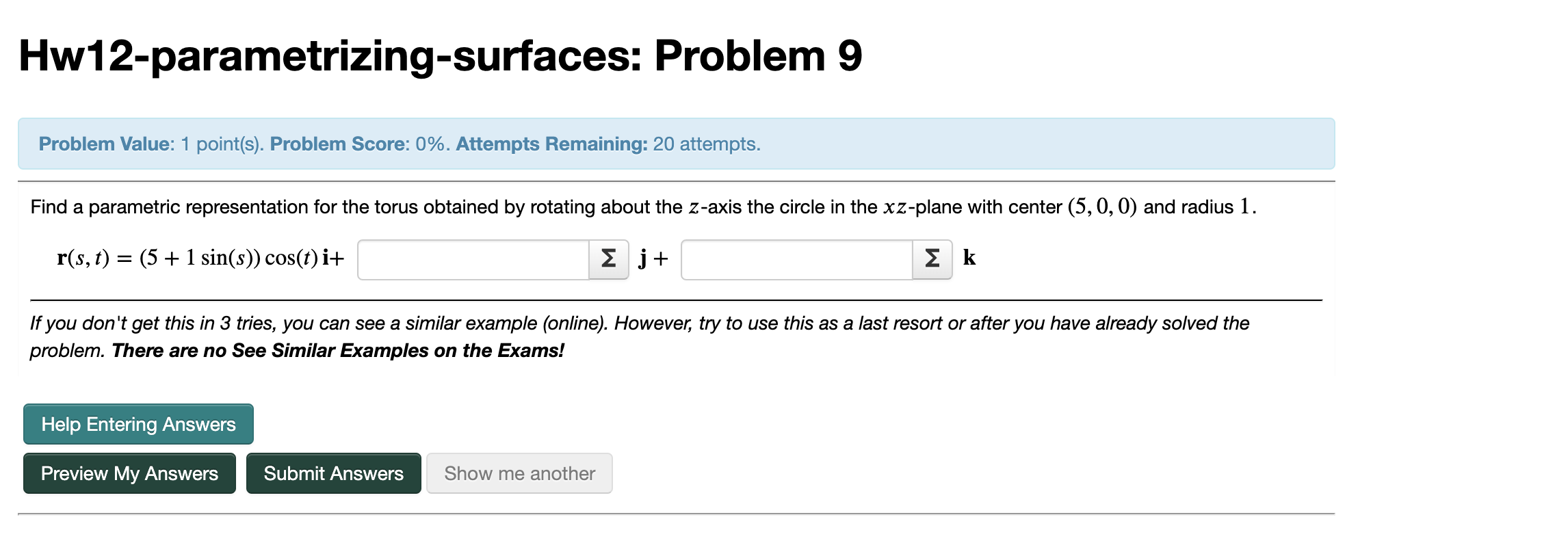 Solved Hw12-parametrizing-surfaces: Problem 9 Problem Value: | Chegg.com