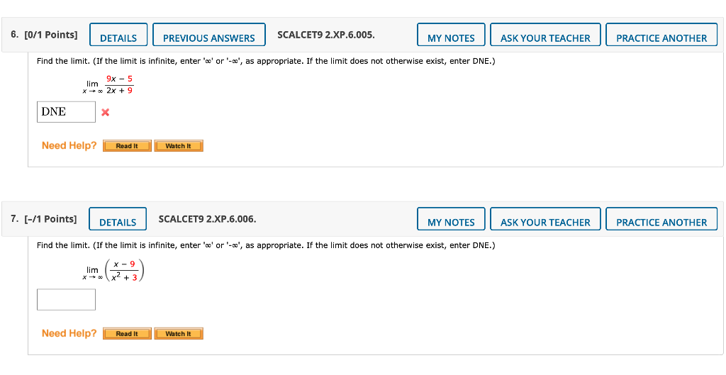 Solved 6. [0/1 Points] DETAILS PREVIOUS ANSWERS SCALCET9 | Chegg.com