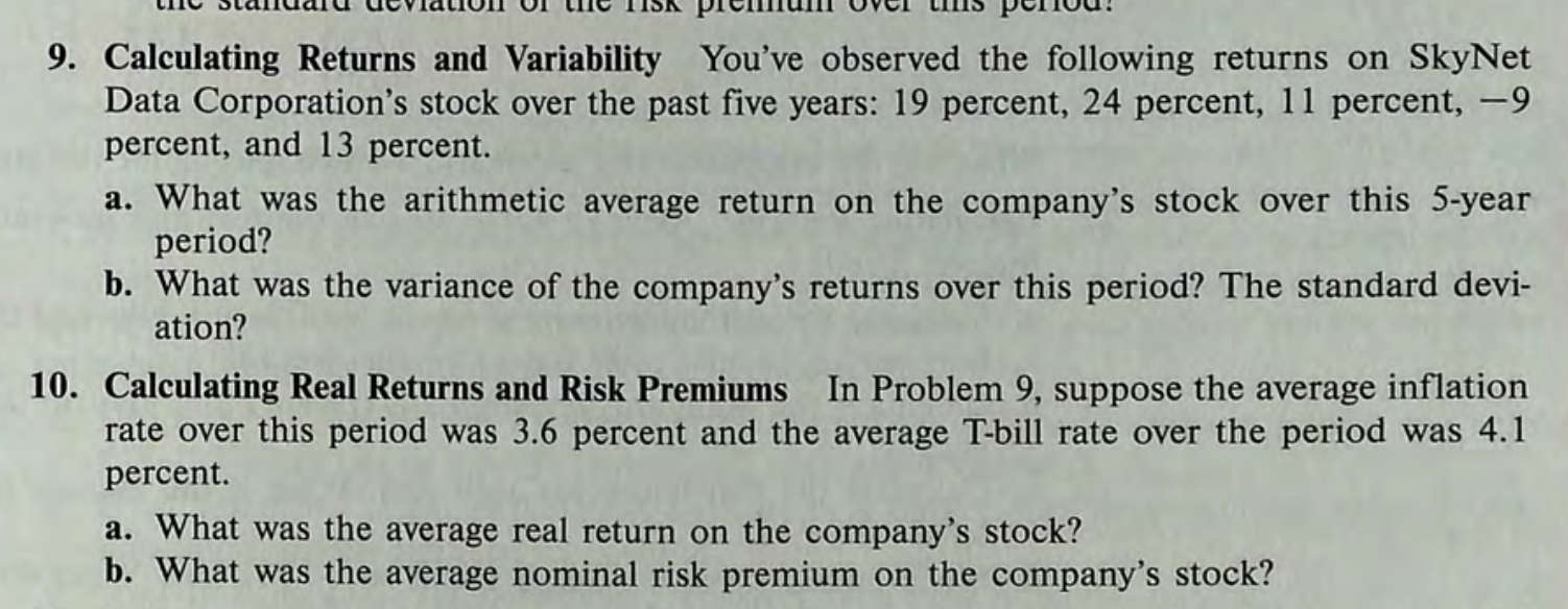 Solved 9. Calculating Returns and Variability You've | Chegg.com