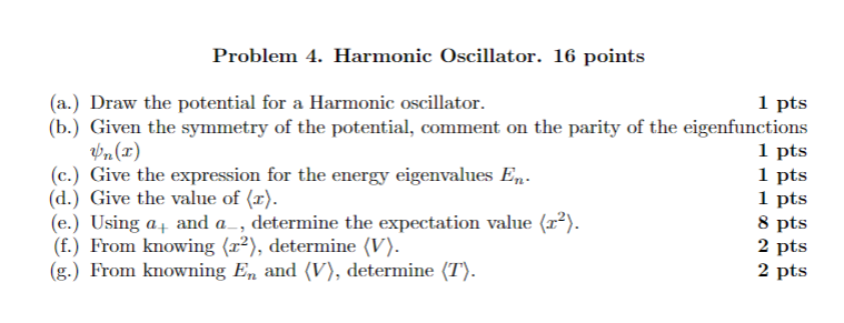 Solved Problem 4. Harmonic Oscillator. 16 points (a.) Draw | Chegg.com