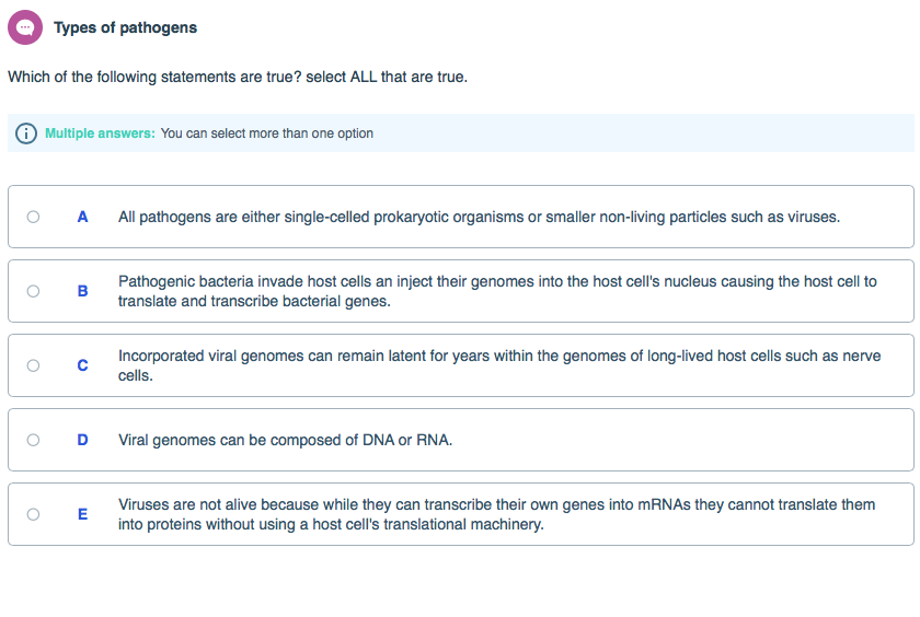 Solved Types of pathogens Which of the following statements | Chegg.com