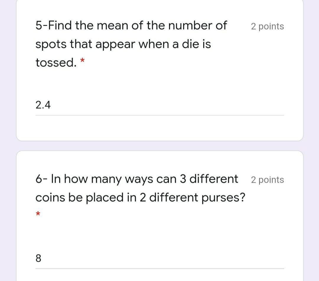 Solved 2 points 5- Find the mean of the number of spots that | Chegg.com