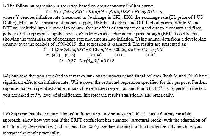 Solved I- ﻿The following regression is specified based on | Chegg.com