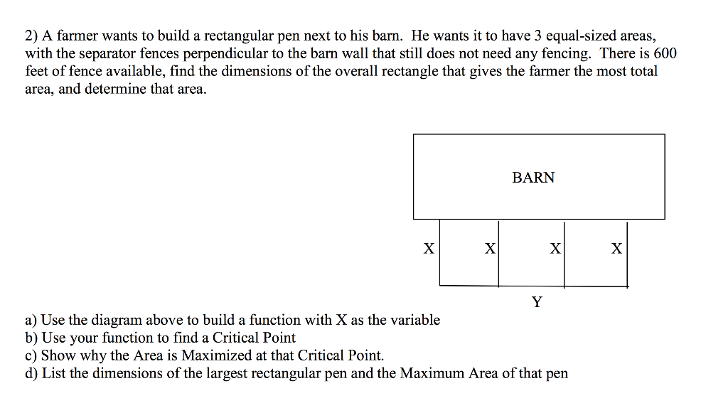 Solved 2) A farmer wants to build a rectangular pen next to | Chegg.com