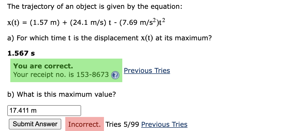 Solved The Trajectory Of An Object Is Given By The Equation