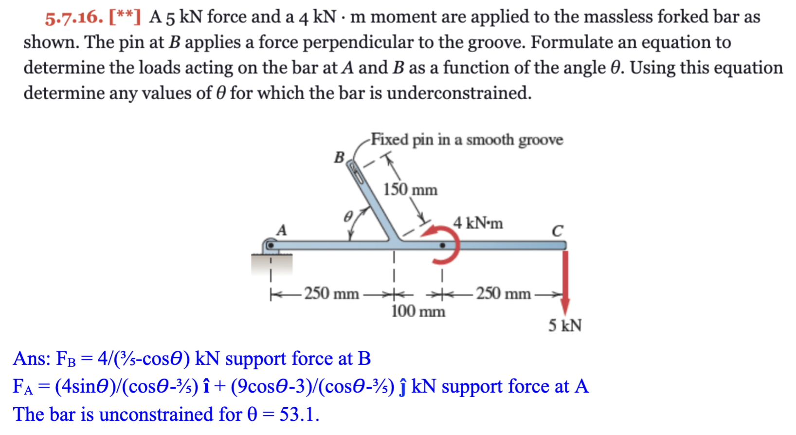 Solved 5.7.16.A 5 kN ﻿force and a 4 kN * m ﻿moment are | Chegg.com