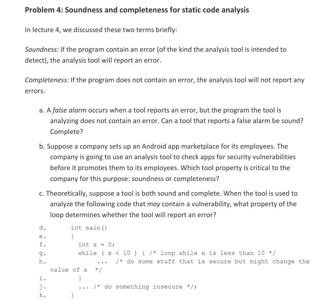 Problem 4: Soundness and completeness for static code | Chegg.com