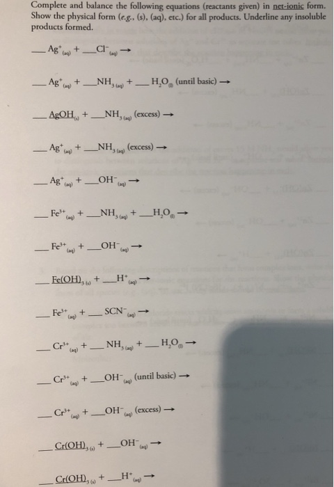 Solved Complete and balance the following equations | Chegg.com