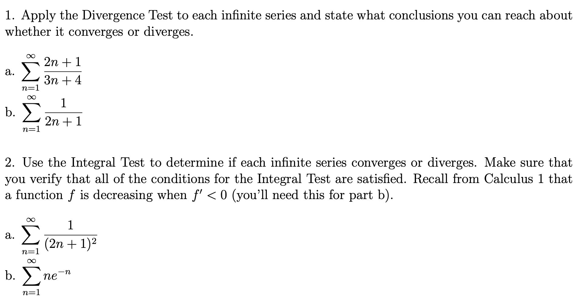 Solved 1. Apply the Divergence Test to each infinite series | Chegg.com