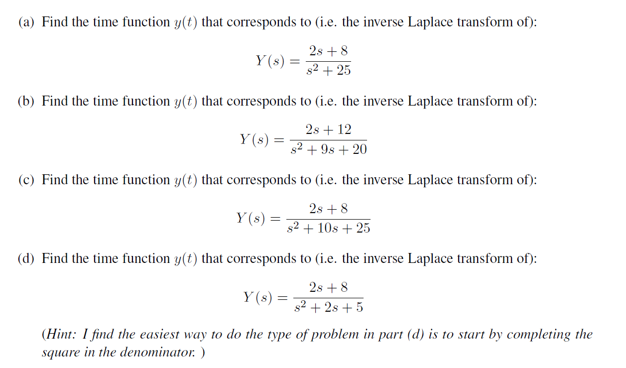 Solved (a) Find the time function y(t) that corresponds to | Chegg.com