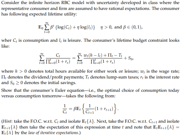 Solved Consider the infinite horizon RBC model with | Chegg.com