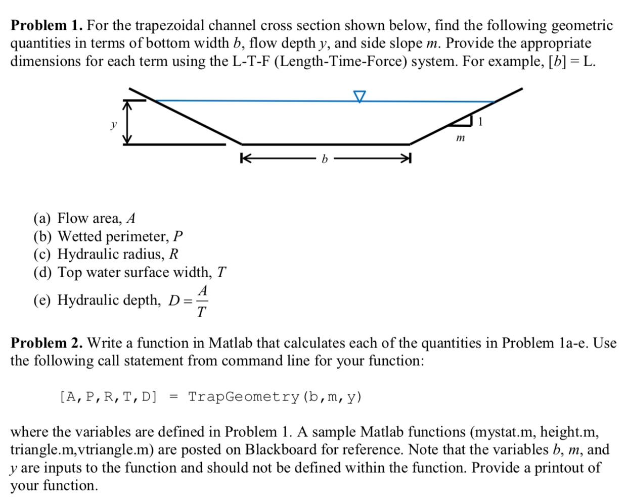 Solved Problem 1. For the trapezoidal channel cross section | Chegg.com