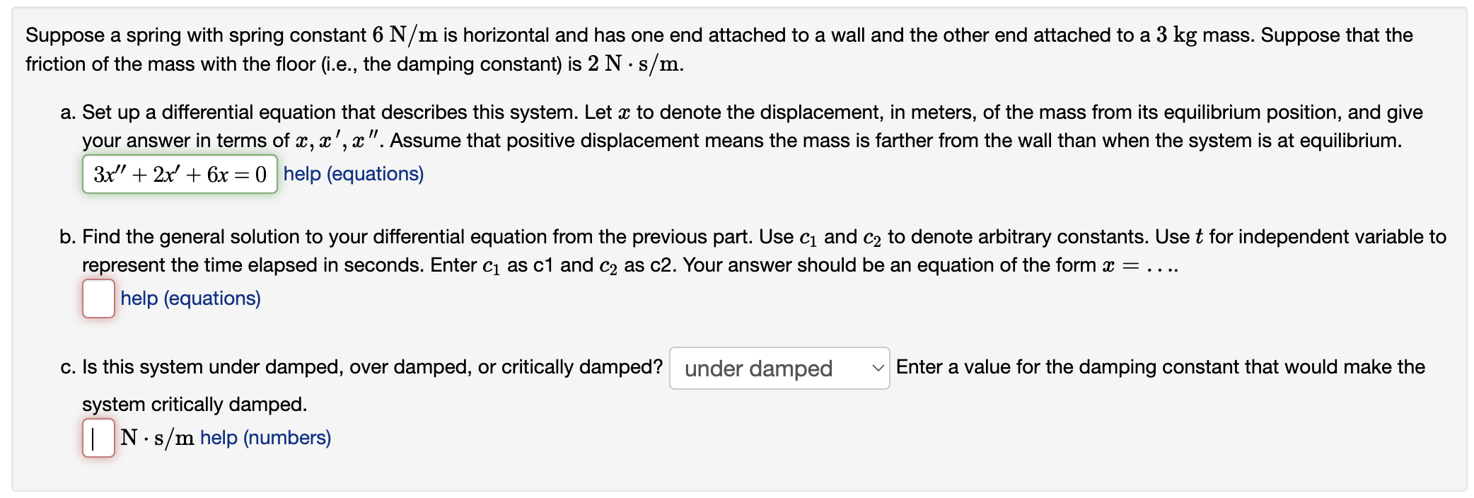 Solved Suppose A Spring With Spring Constant 6 N M Is