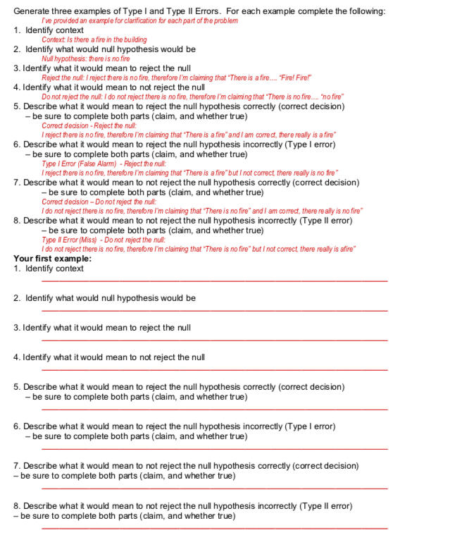 Solved Generate three examples of Type I and Type II Errors. | Chegg.com