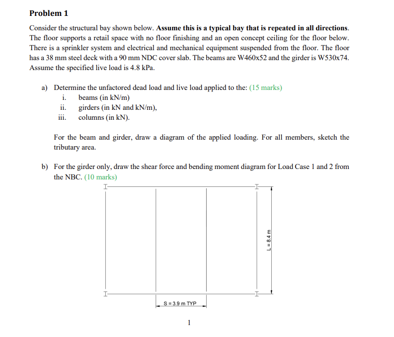 Solved Problem 1 ﻿Consider the structural bay shown below. | Chegg.com