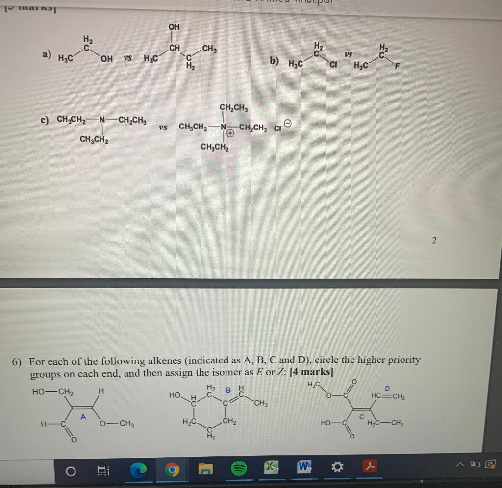 Solved T MINST OH CH CH3 H a) H3C OH VS H2C b) H3C ci VS HEC | Chegg.com