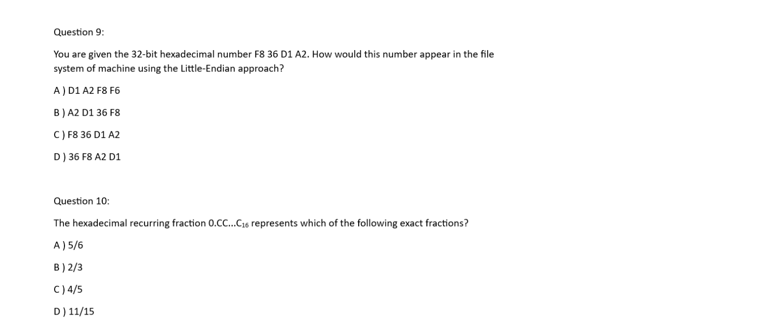 Solved Question 9 You Are Given The 32 Bit Hexadecimal 