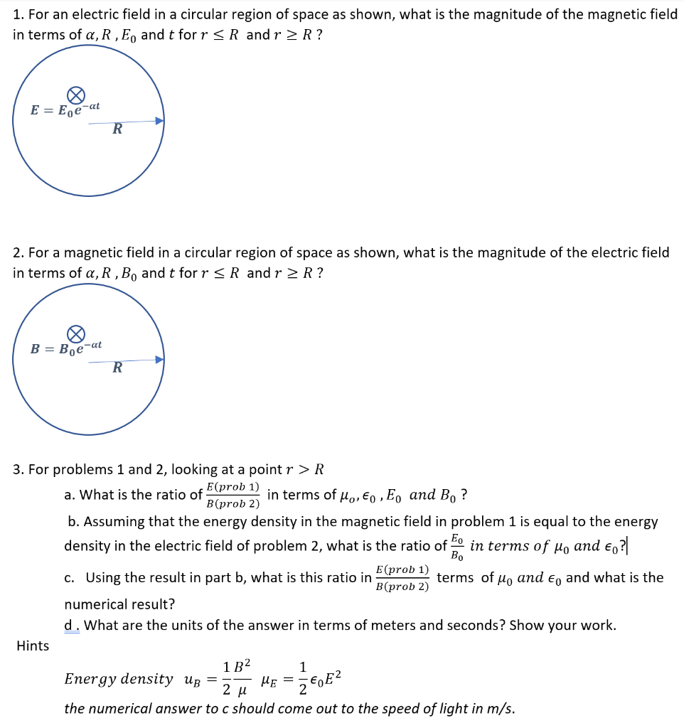 Solved 1. For an electric field in a circular region of | Chegg.com
