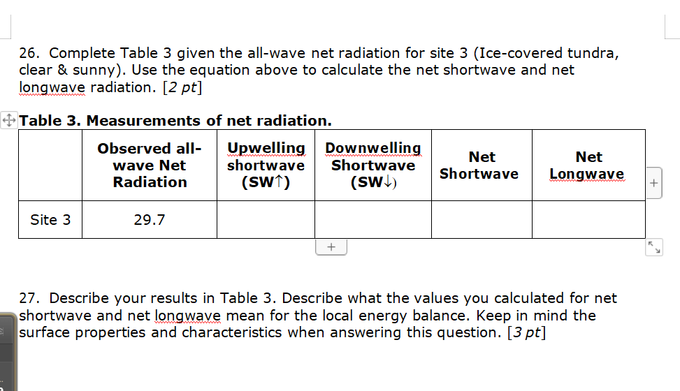 26. Complete Table 3 given the all-wave net radiation | Chegg.com