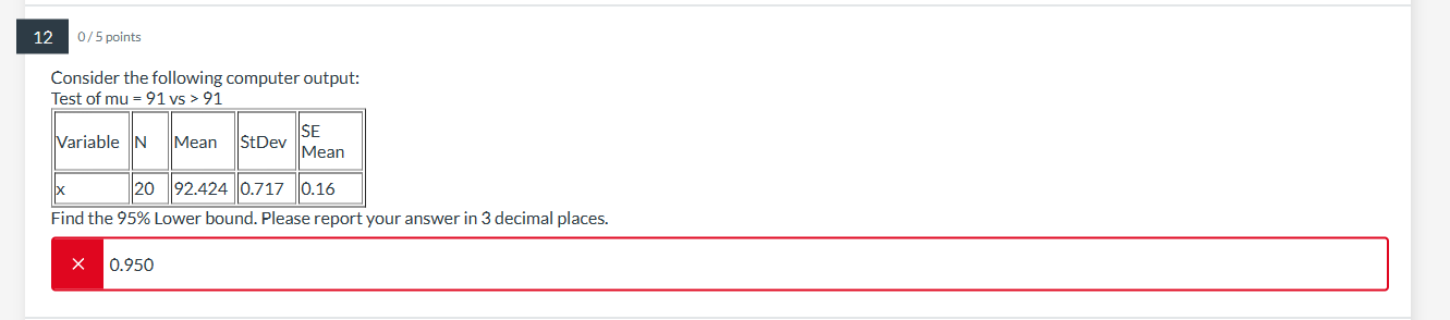 Solved Consider The Following Computer Output Test Of 