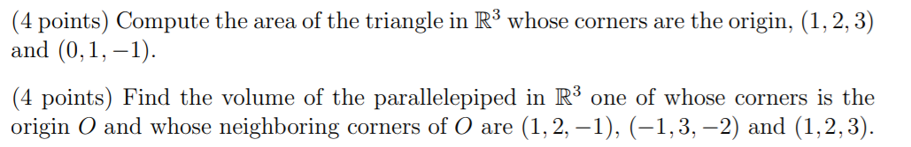 Solved (4 points) Compute the area of the triangle in R3 | Chegg.com