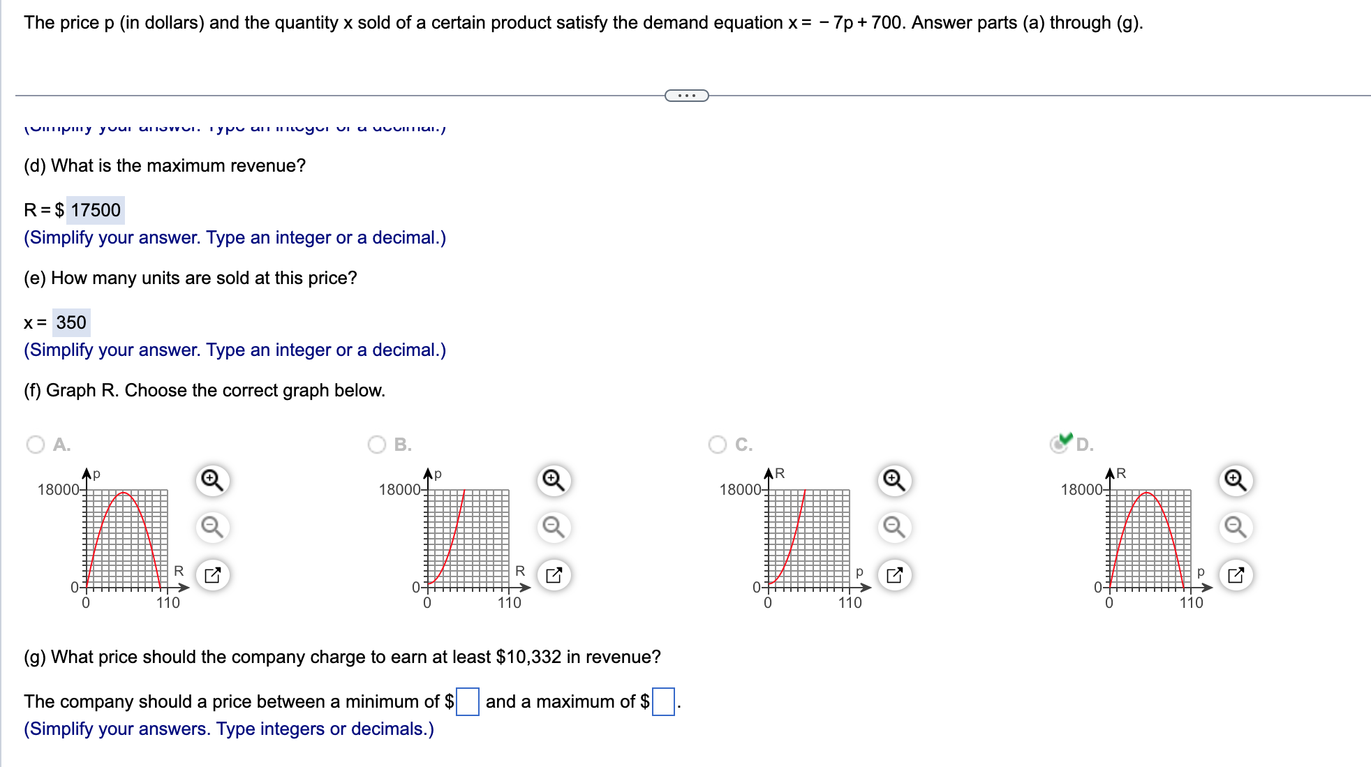 Solved The price p (in dollars) and the quantity x sold of a | Chegg.com
