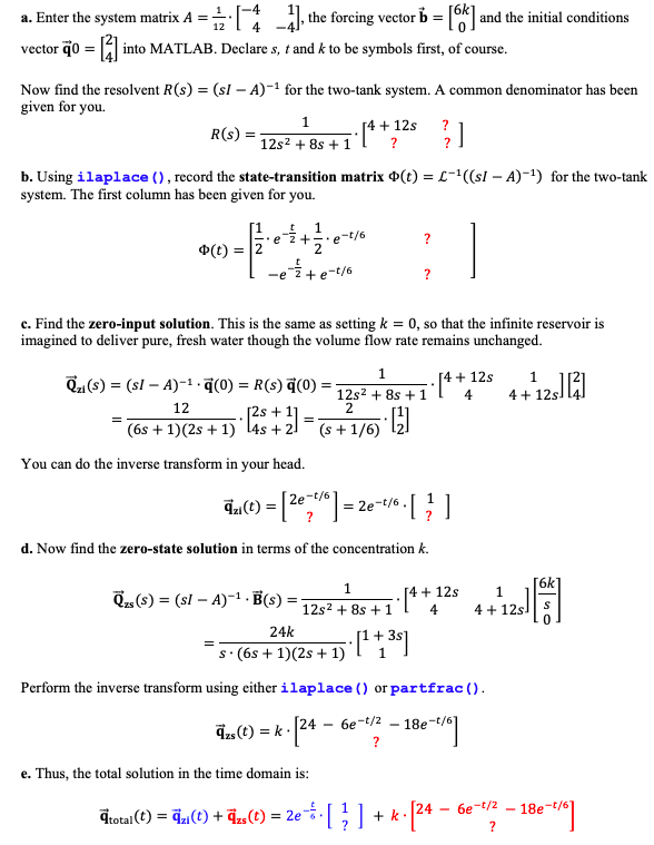 Solved Part C: Two Tanks - Laplace Matrix Method 2/2 Two | Chegg.com