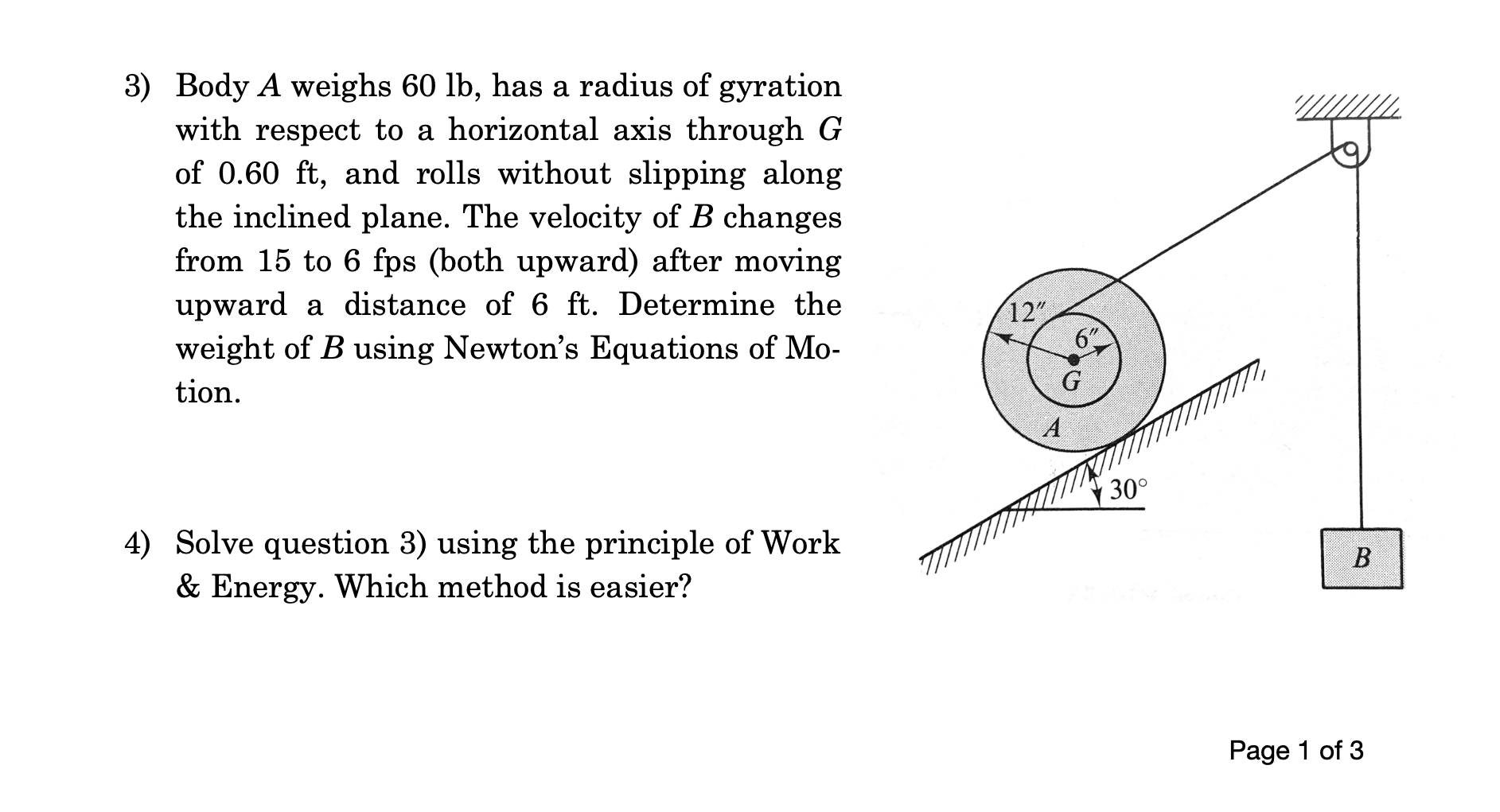 Solve question 3) ﻿using the principle of Work & | Chegg.com