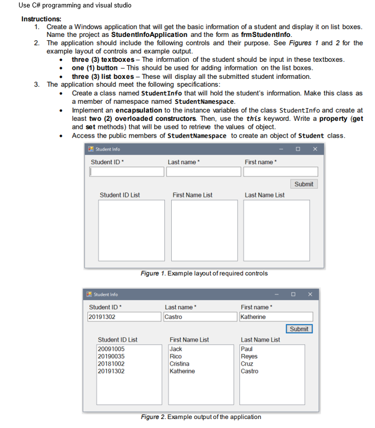 Solved Use C# programming and visual studio Instructions: 1. | Chegg.com