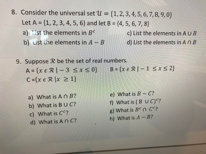 Solved 8. Consider the universal set U (1,2,3,4,5,6,7,8,9,0) | Chegg.com
