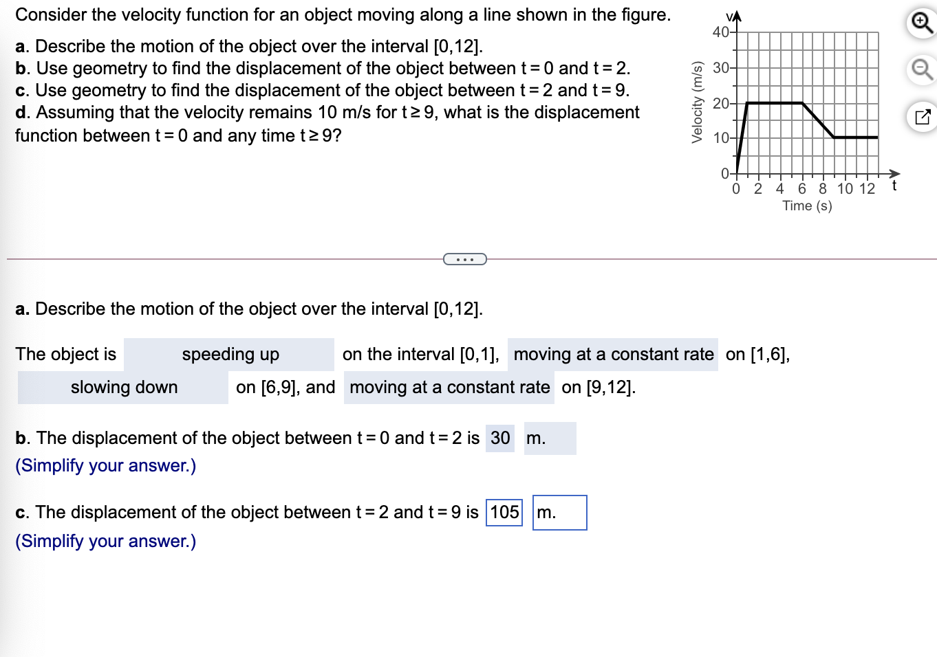 Solved VA 40- 30- Consider the velocity function for an | Chegg.com