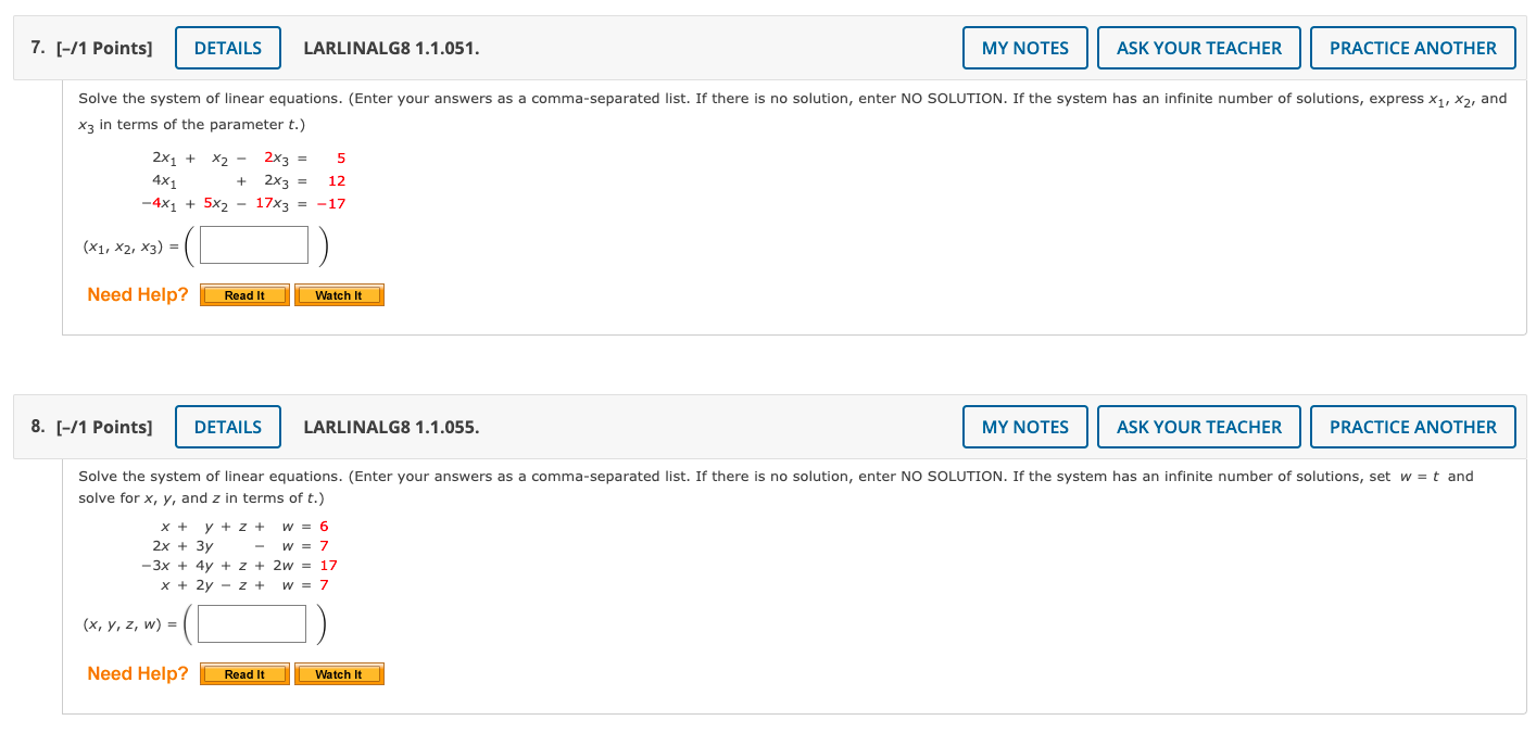 Solved 7. [-/1 Points] DETAILS LARLINALG8 1.1.051. MY NOTES | Chegg.com