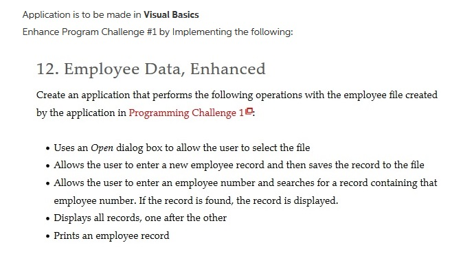 Solved Application is to be made in Visual Basics Enhance | Chegg.com