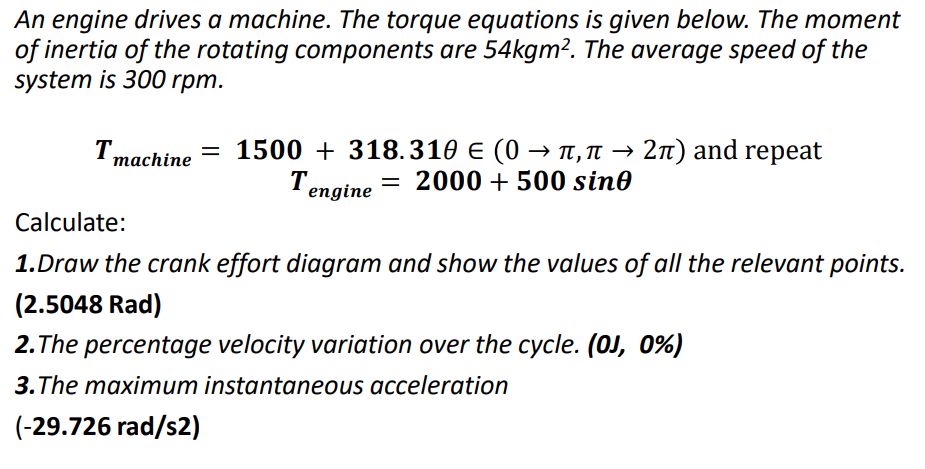 Solved An engine drives a machine. The torque equations is | Chegg.com