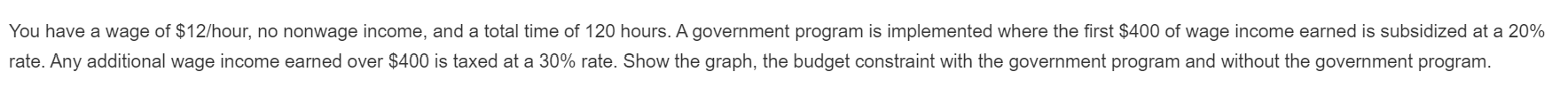 Solved You have a wage of $12/hour, no nonwage income, and a | Chegg.com