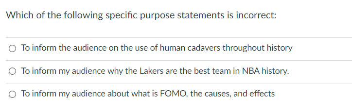 Solved Which of the following specific purpose statements is | Chegg.com