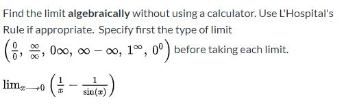 Solved Find the limit algebraically without using a | Chegg.com