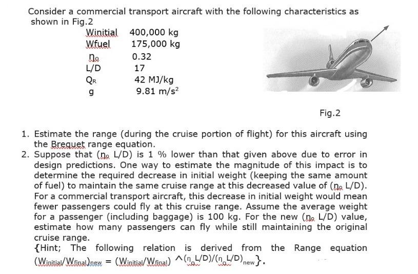 Solved Consider a commercial transport aircraft with the | Chegg.com