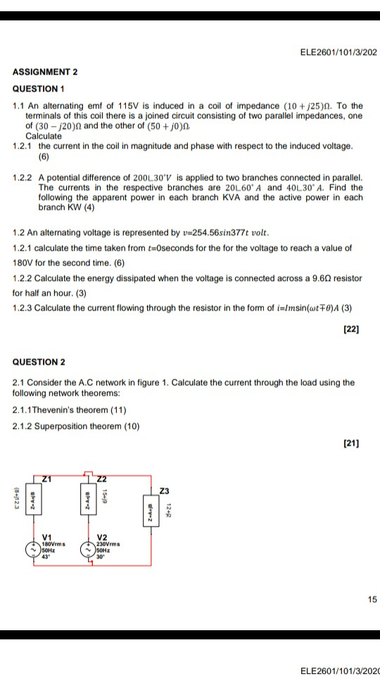 Solved ELE2601/101/3/202 ASSIGNMENT 2 QUESTION 1 1.1 An | Chegg.com