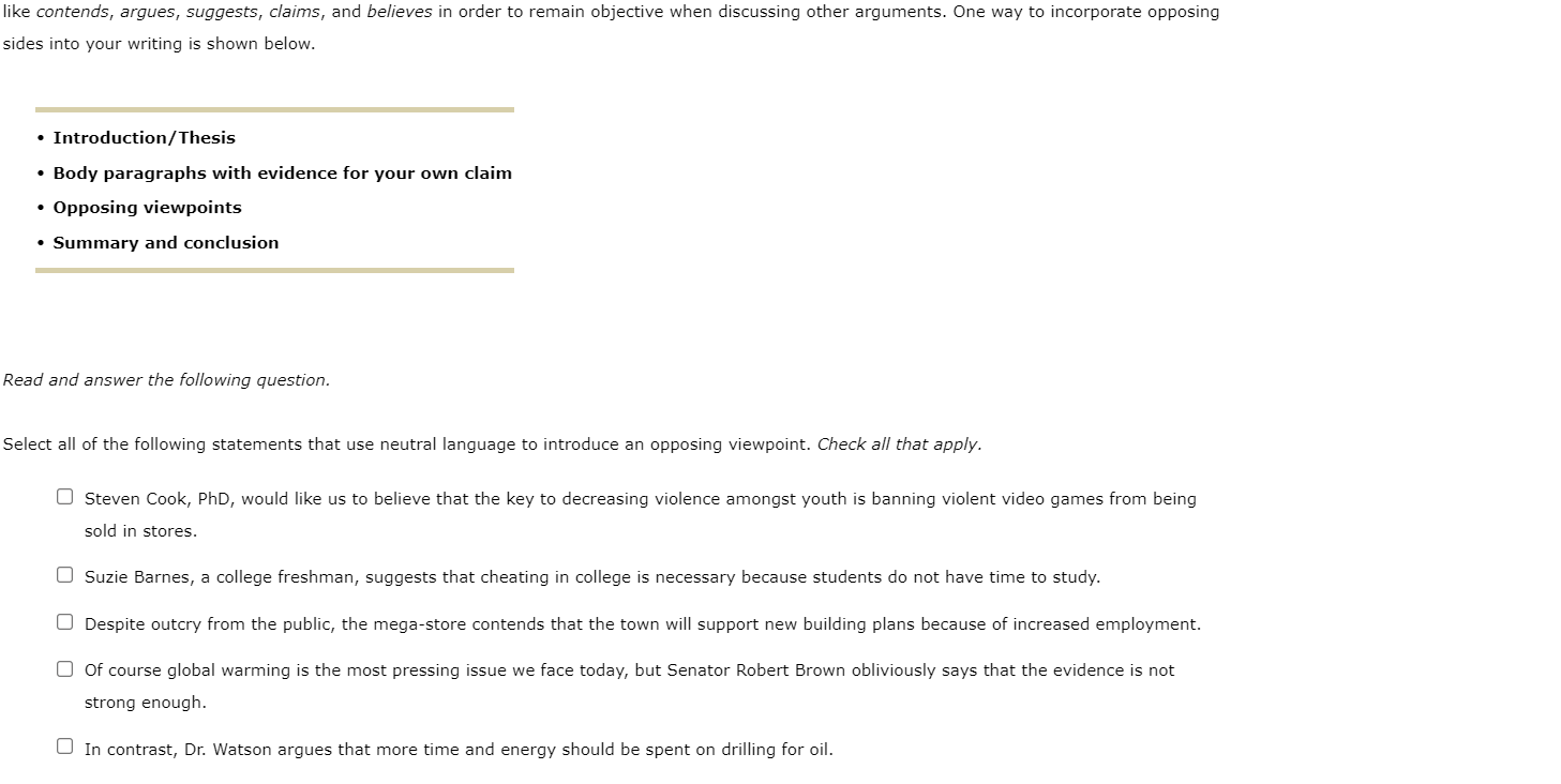 5. Supporting Points for Argumentation When you make | Chegg.com
