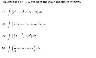 Solved In Exercises 27 - 30, evaluate the given indefinite | Chegg.com