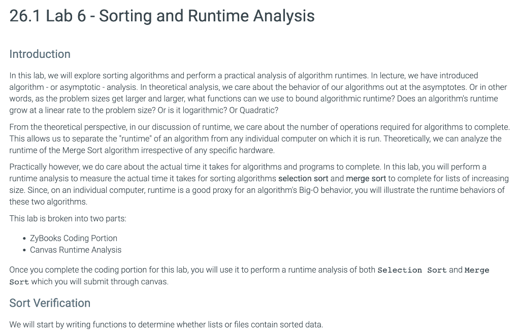 Solved 26.1 Lab 6 - Sorting and Runtime Analysis | Chegg.com