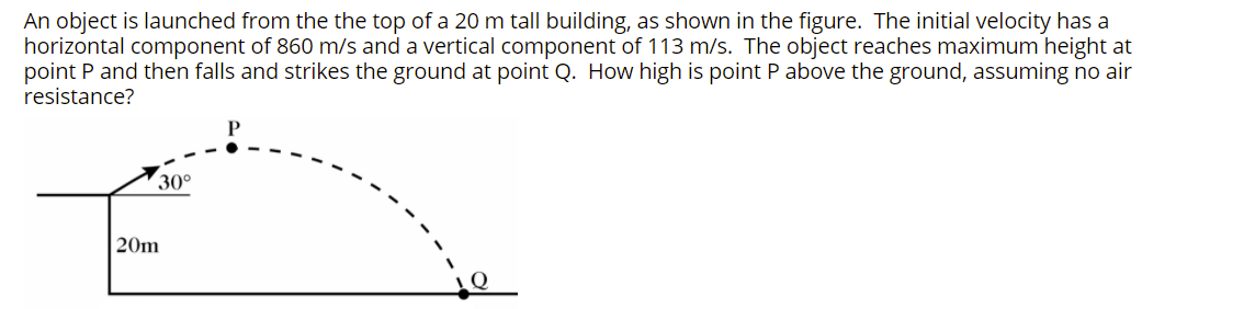 Solved An object is launched from the the top of a 20 m tall | Chegg.com