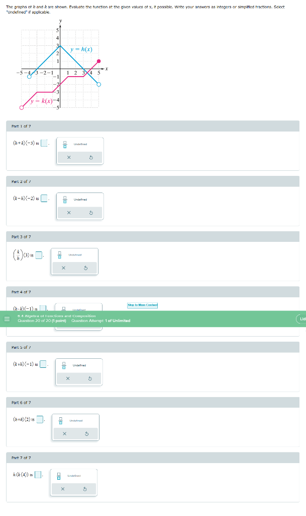 Solved The graphs of hand k are shown. Evaluate the function | Chegg.com