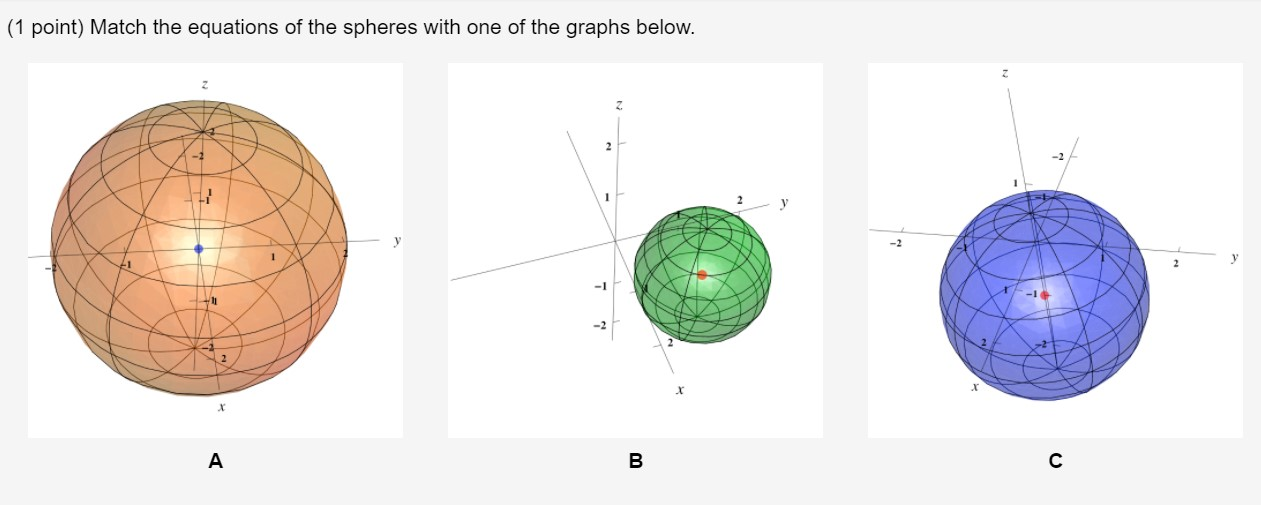 Solved (1 point) Match the equations of the spheres with one | Chegg.com