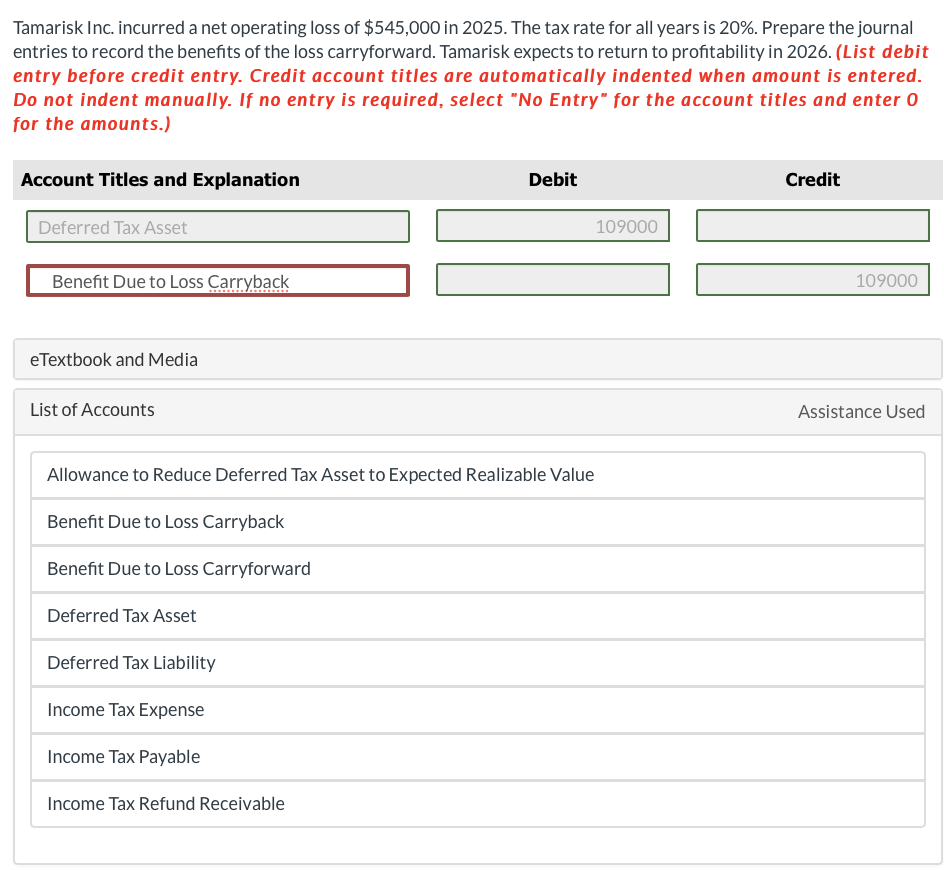 Solved Tamarisk Inc. incurred a net operating loss of | Chegg.com