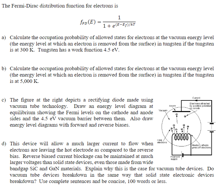 The Fermi-Dirac distribution function for electrons | Chegg.com
