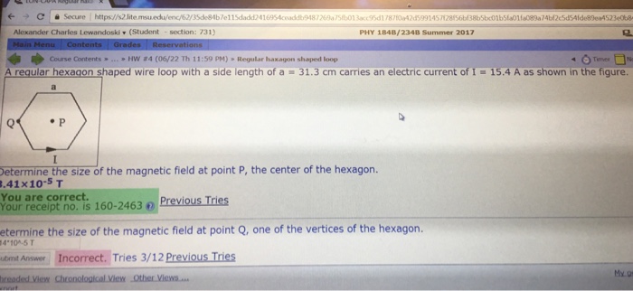 Solved A regular hexagon shaped wire loop with a side length | Chegg.com