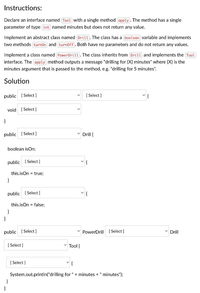 Solved (1) abstract class, class or interface (2) Tool, | Chegg.com